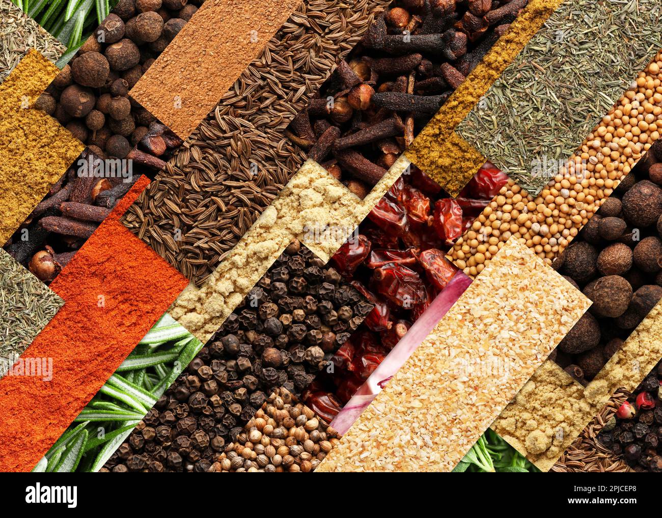 Collage with photos of different spices and herbs, top view Stock Photo ...