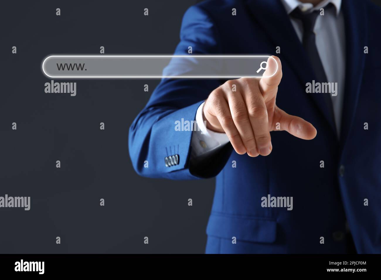 Businessman using search bar of website on virtual screen, closeup ...