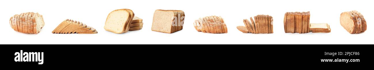 Collage of sliced bread on white background. Banner design Stock Photo ...