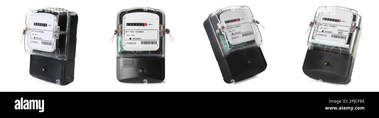 Set of electricity meters on white background. Banner design Stock ...