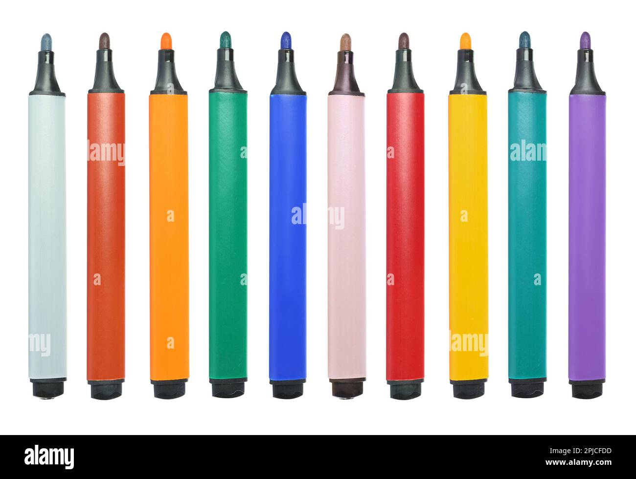 Set with bright multicolored marker pens on white background Stock ...