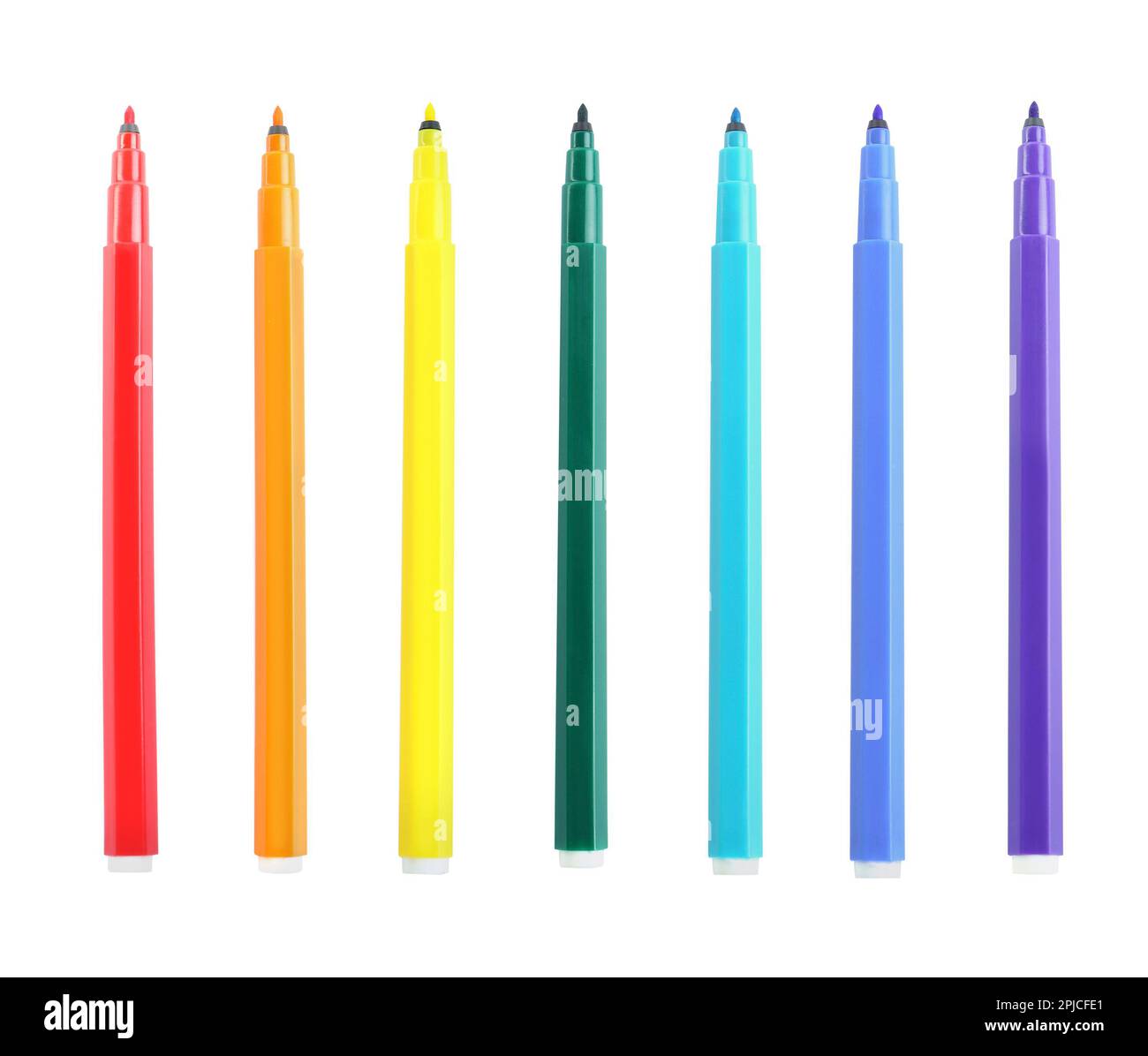 Set with bright multicolored marker pens on white background Stock ...