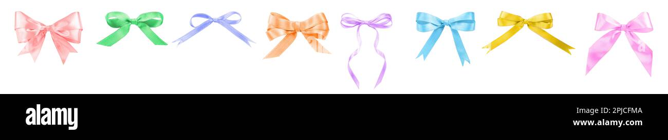 Set with different beautiful bows on white background. Banner design ...