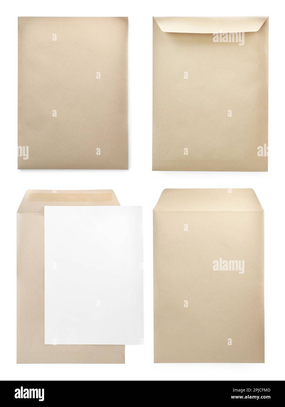 Set with blank kraft paper envelopes on white background Stock Photo ...