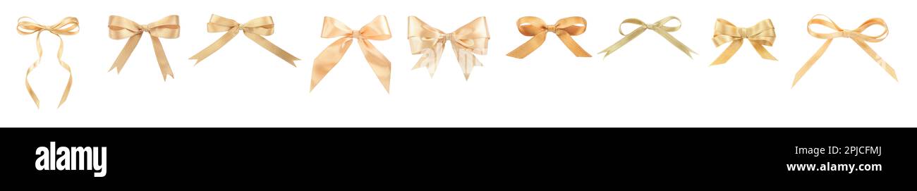 Set with beautiful golden bows on white background. Banner design Stock ...