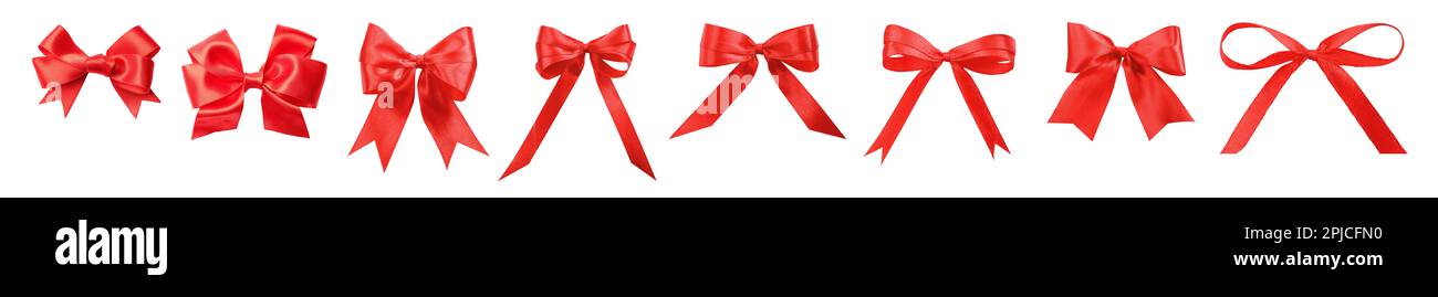 Set with beautiful red bows on white background. Banner design Stock ...
