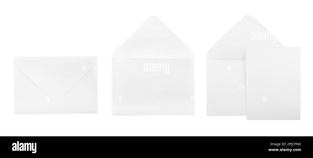 Set with blank paper envelopes on white background. Banner design Stock ...
