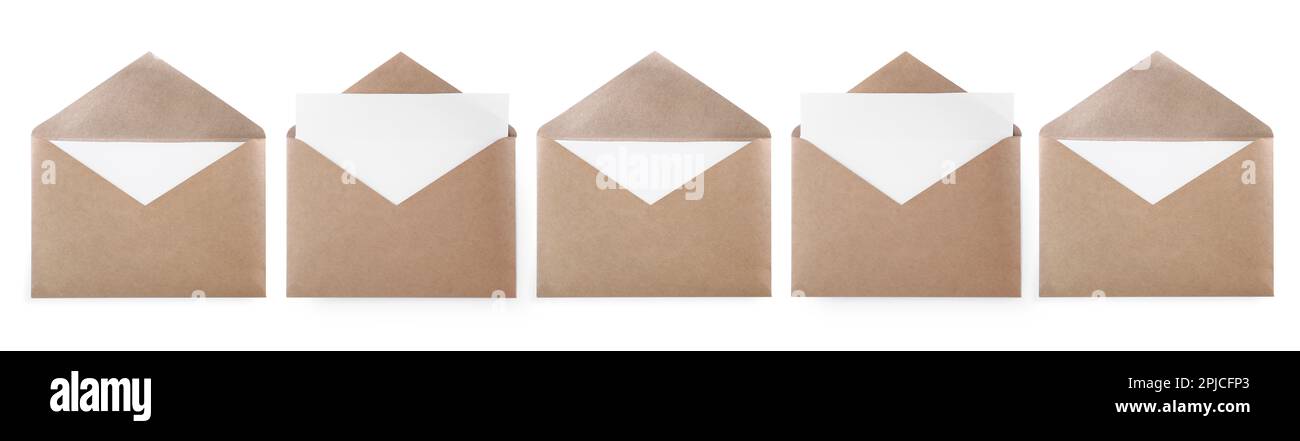 Set with kraft paper envelopes on white background. Banner design Stock ...