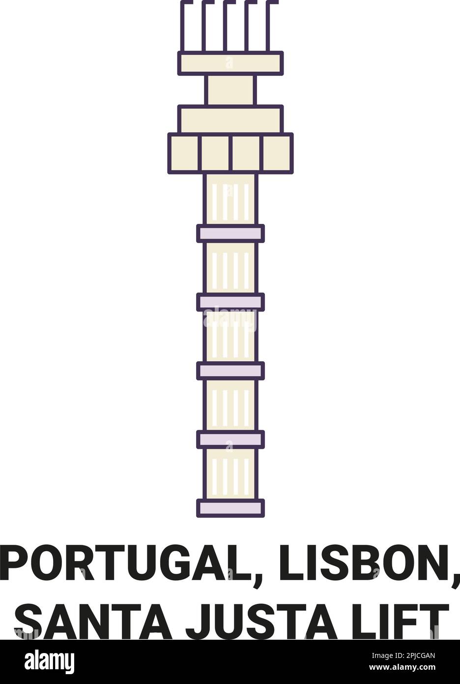 Portugal, Lisbon, Santa Justa Lift travel landmark vector illustration ...