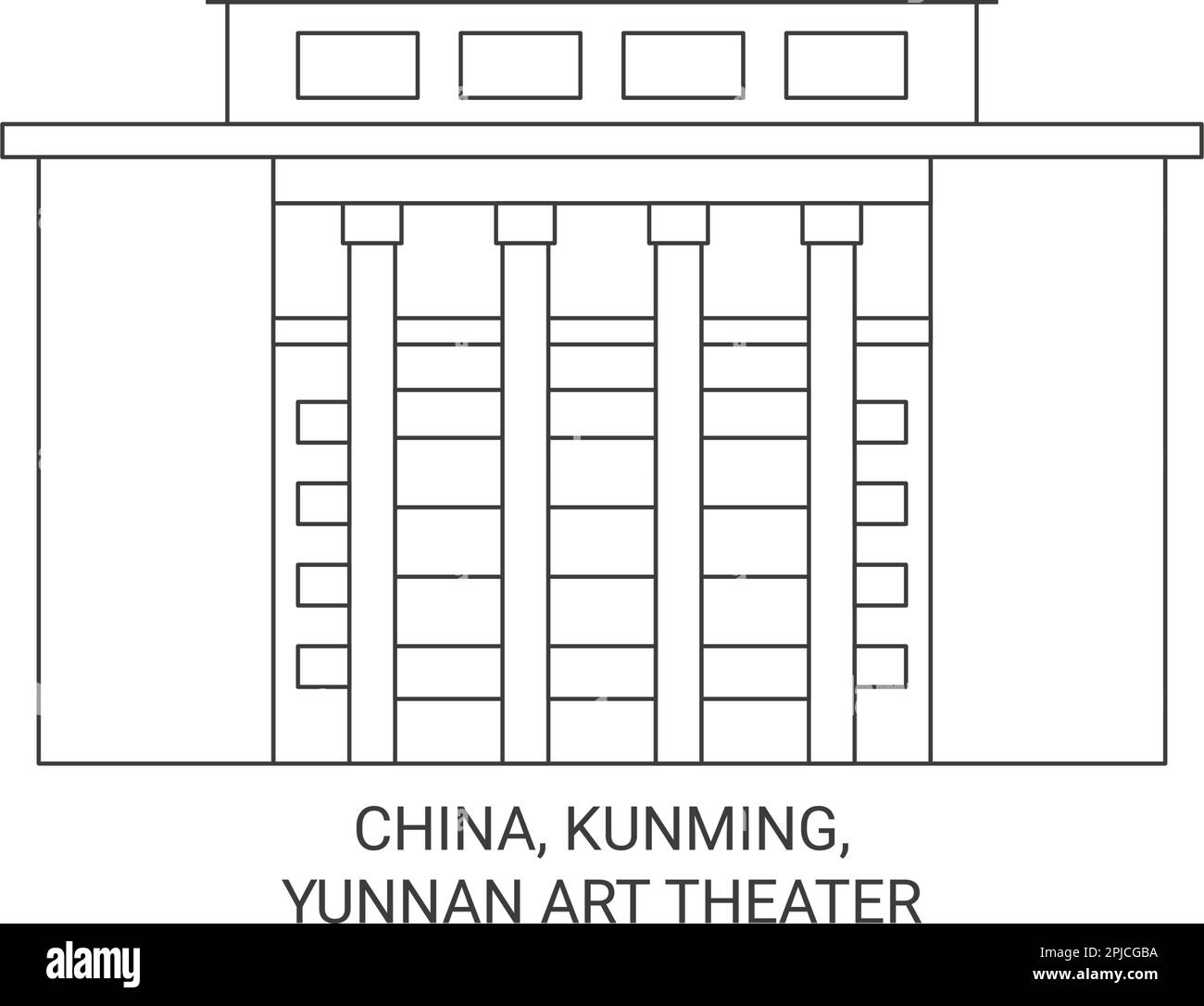 China, Kunming, Yunnan Art Theater travel landmark vector illustration ...