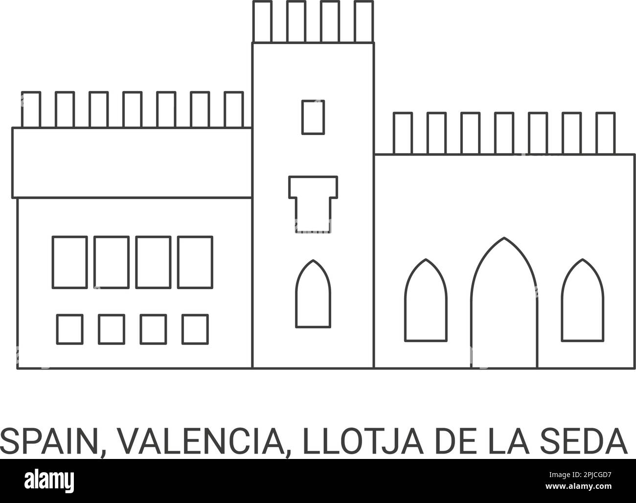 Spain, Valencia, Llotja De La Seda, travel landmark vector illustration ...