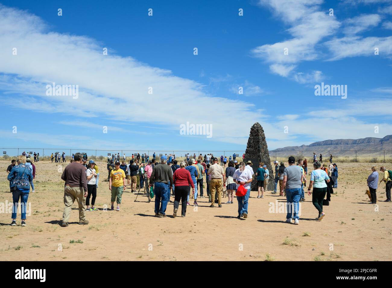 Tourists visit the Trinity Site on April 1, 2023 at the White Sands ...