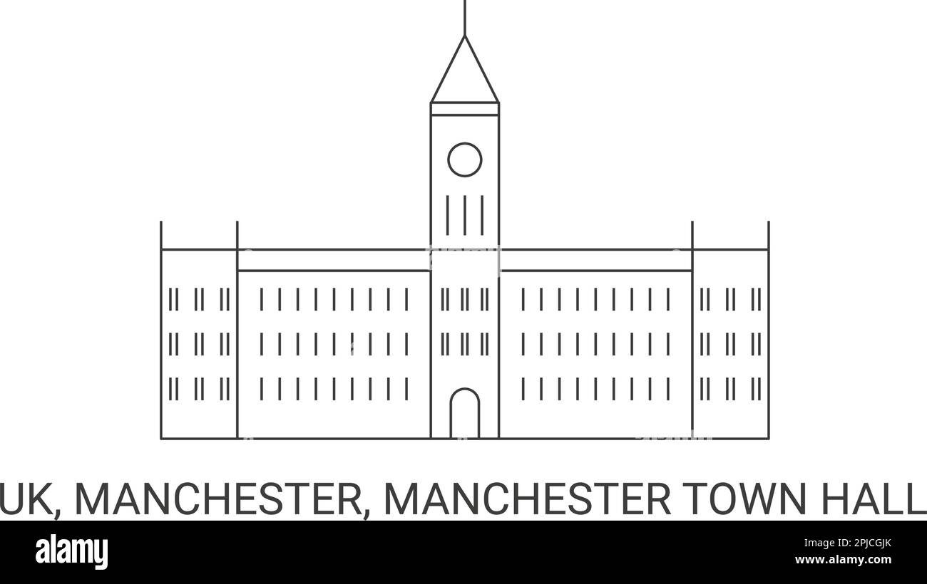 England, Manchester, Manchester Town Hall, travel landmark vector ...