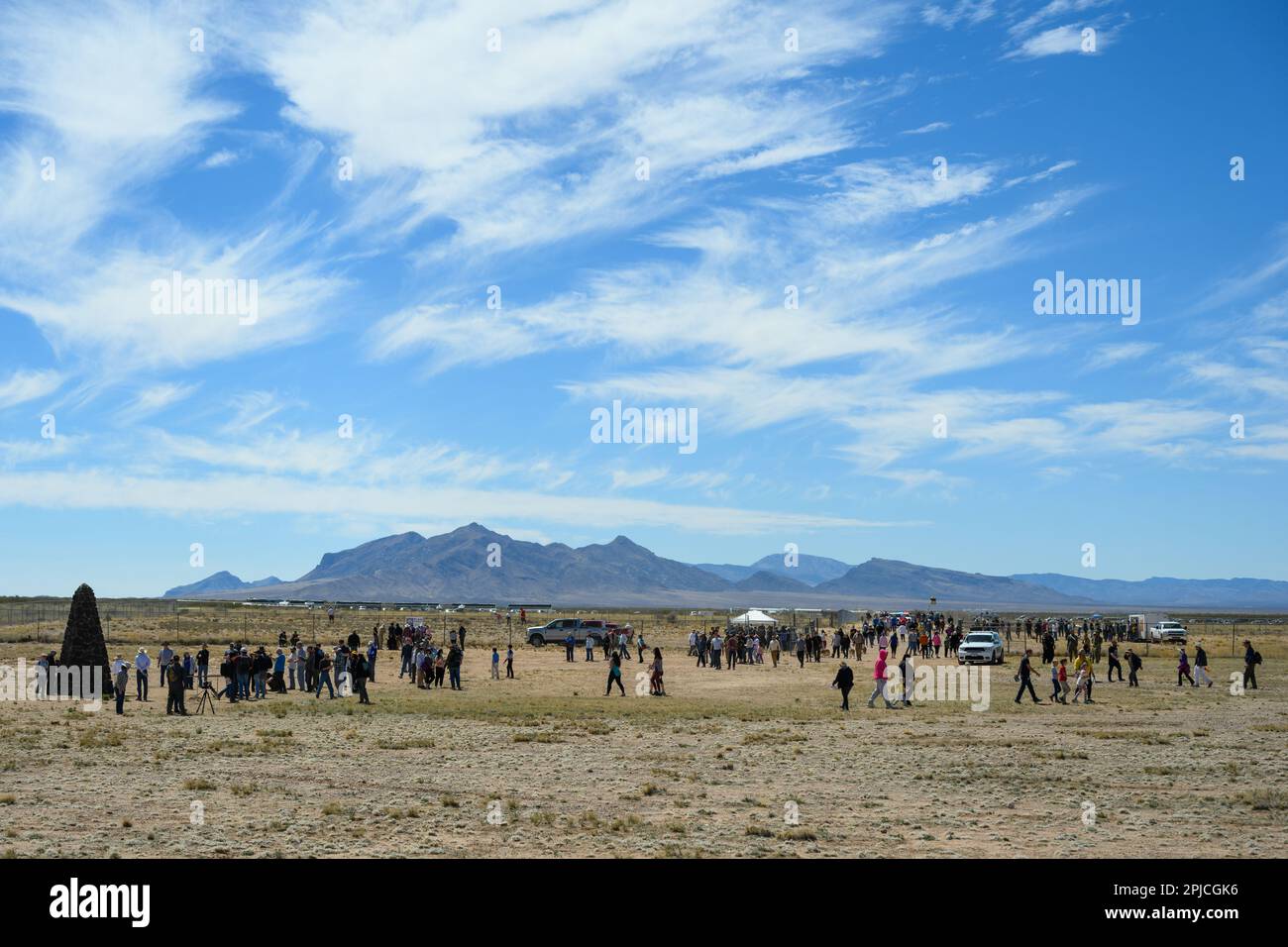 Tourists visit the Trinity Site on April 1, 2023 at the White Sands ...