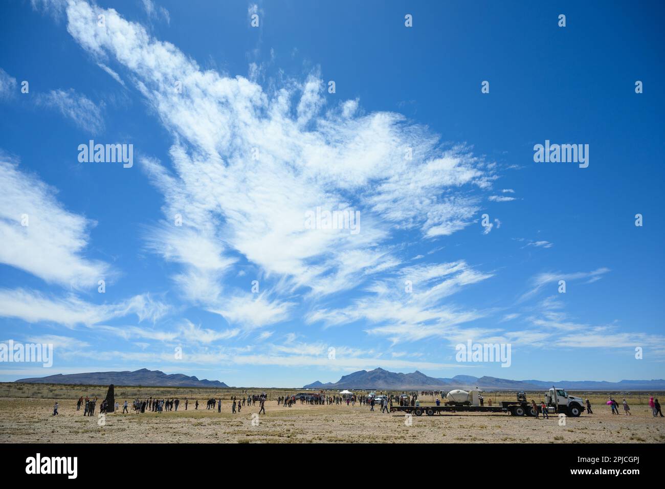 Tourists visit the Trinity Site on April 1, 2023 at the White Sands ...