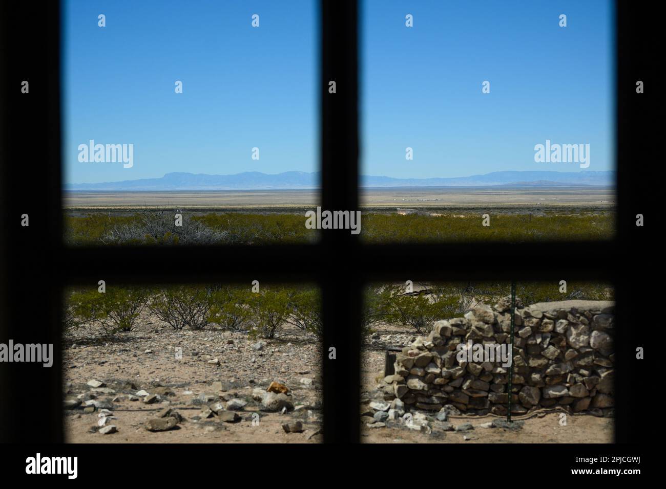 The Trinity Site is viewed from a window inside the Schmidt/McDonald ...