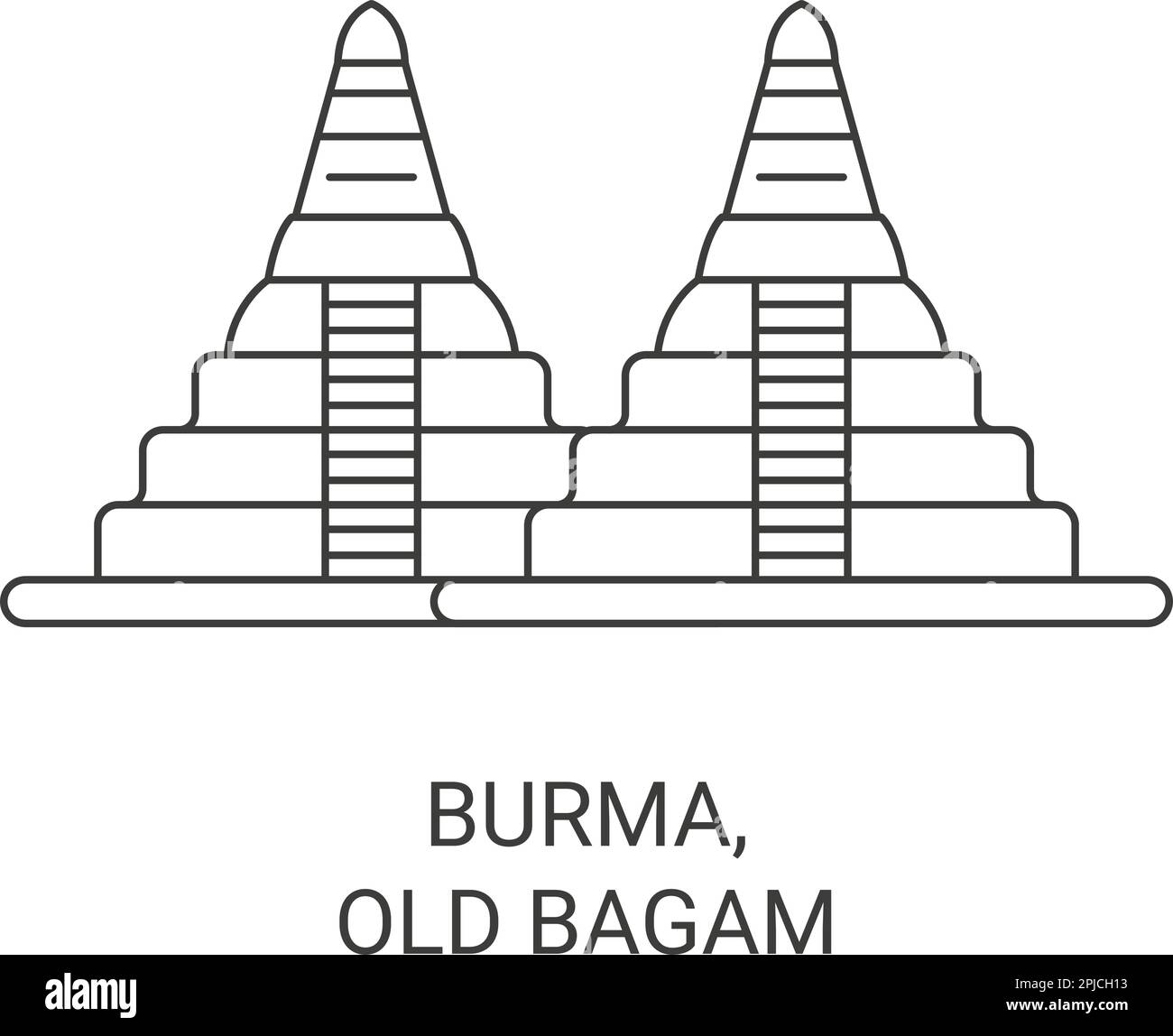 Burma, Old Bagam travel landmark vector illustration Stock Vector Image ...