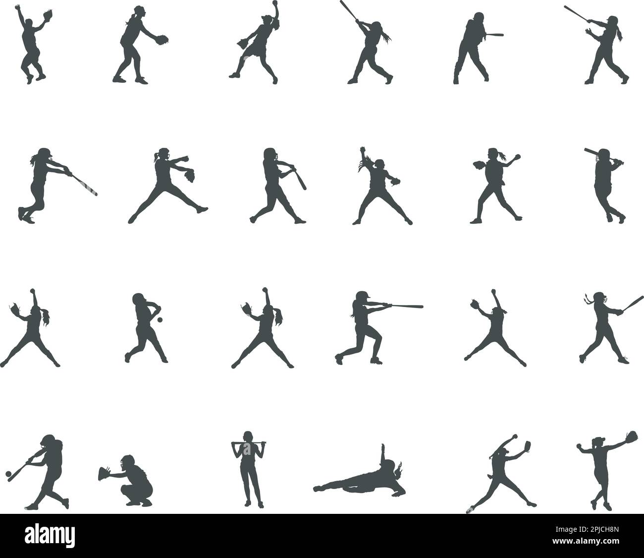 Softball player silhouettes, Softball silhouette, Softball player SVG ...