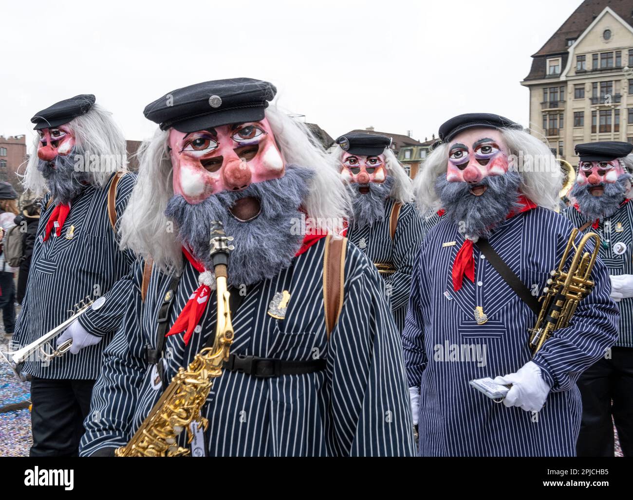 French theme band at the Basel Switzerland Carnival or Fasnacht parade ...