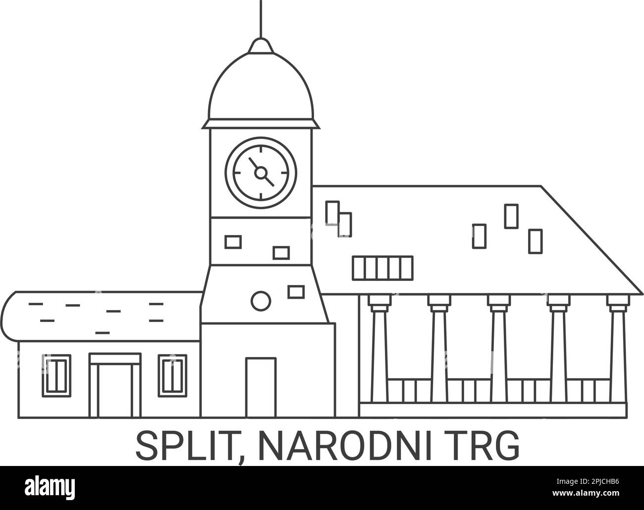 Croatia, Split, Narodni Trg, travel landmark vector illustration Stock ...