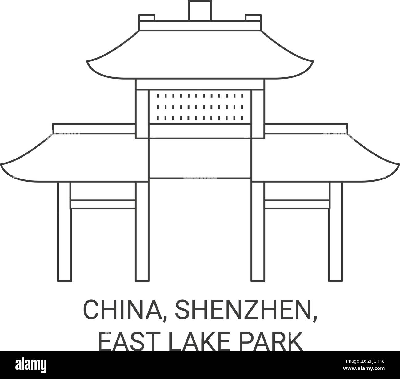 China, Shenzhen, East Lake Park travel landmark vector illustration ...