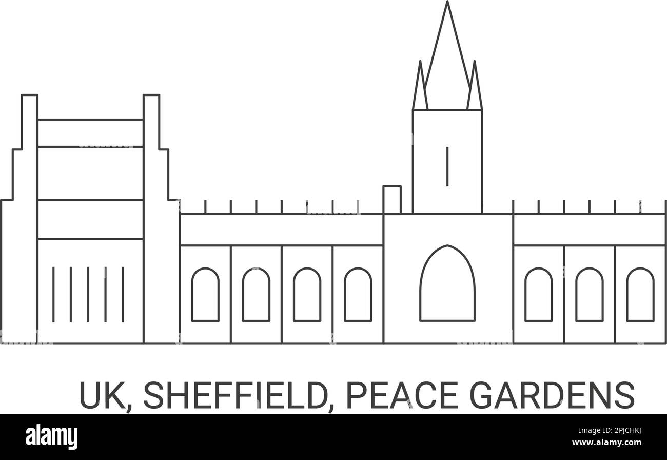 England, Sheffield, Peace Gardens, travel landmark vector illustration ...