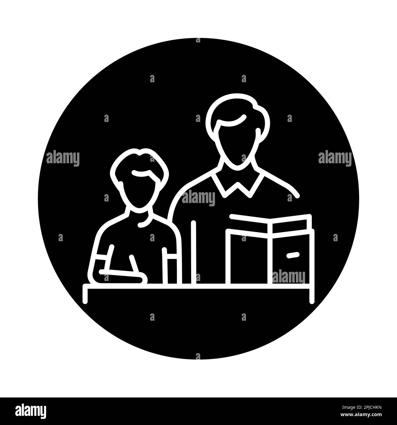 Individual training with tutor сolor line icon. Children learning ...