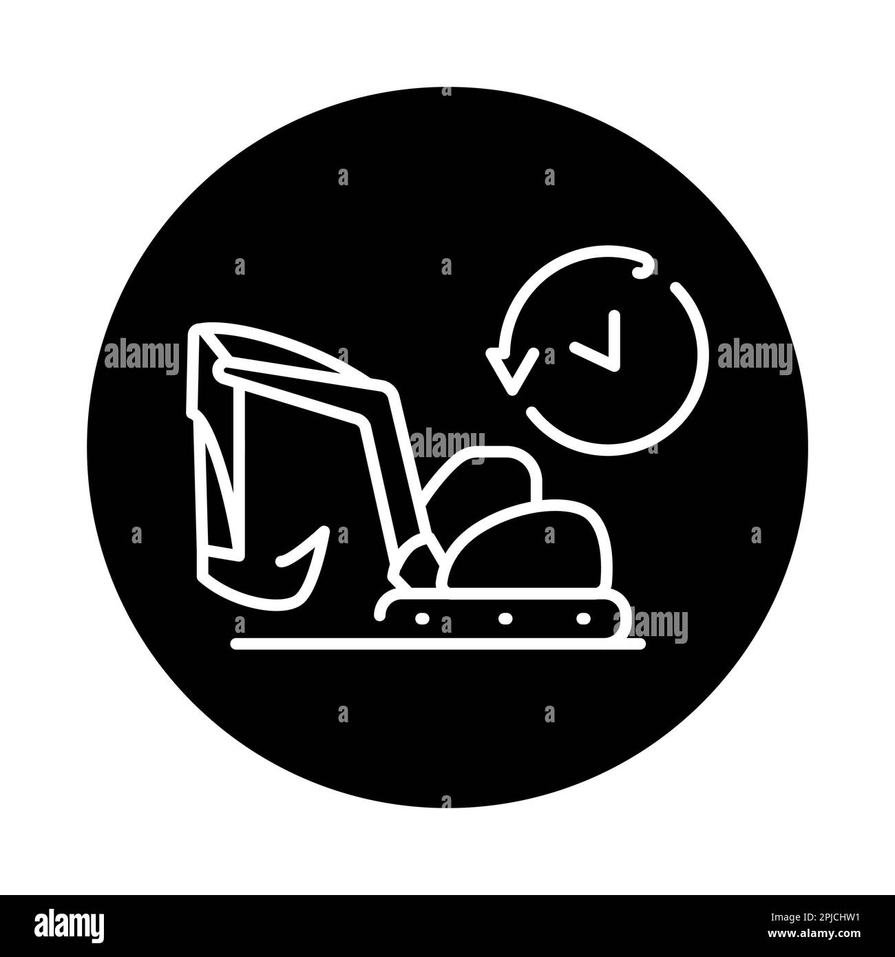 Excavator rental black line icon. Self-prepelled earthmoving machine ...