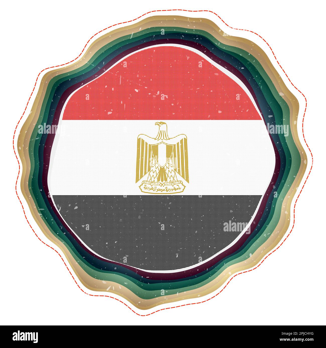 Egypt flag in frame. Badge of the country. Layered circular sign around Egypt flag. Artistic ...