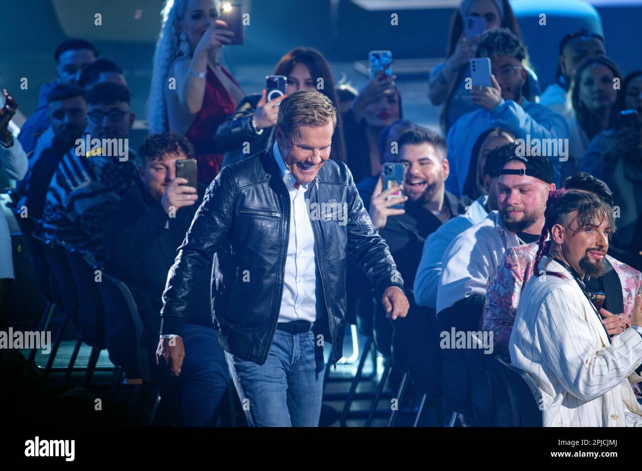 Cologne, Germany. 01st Apr, 2023. Juror Dieter Bohlen comes into the studio during the first ...