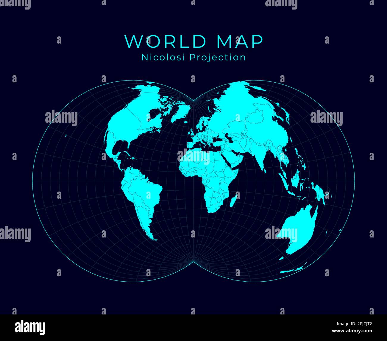 Map of the World. Nicolosi globular projection. Futuristic infographic ...