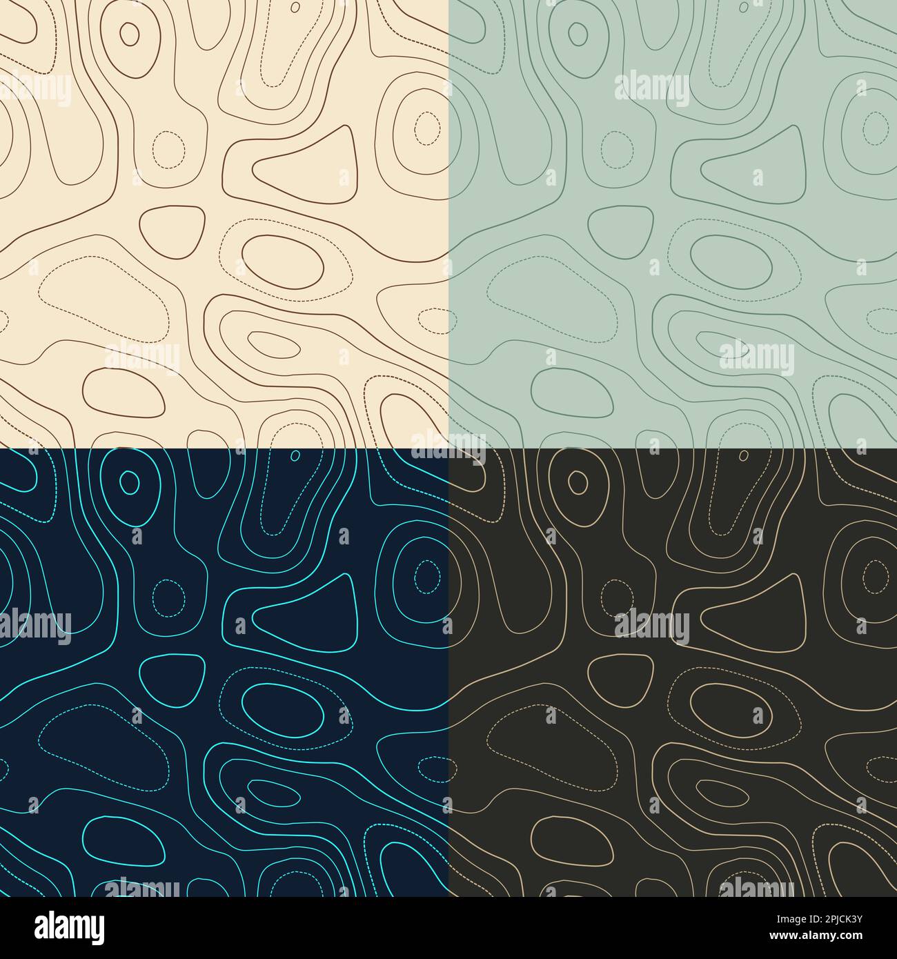 Topography patterns. Seamless elevation map tiles. Beautiful isoline background. Superb tileable ...