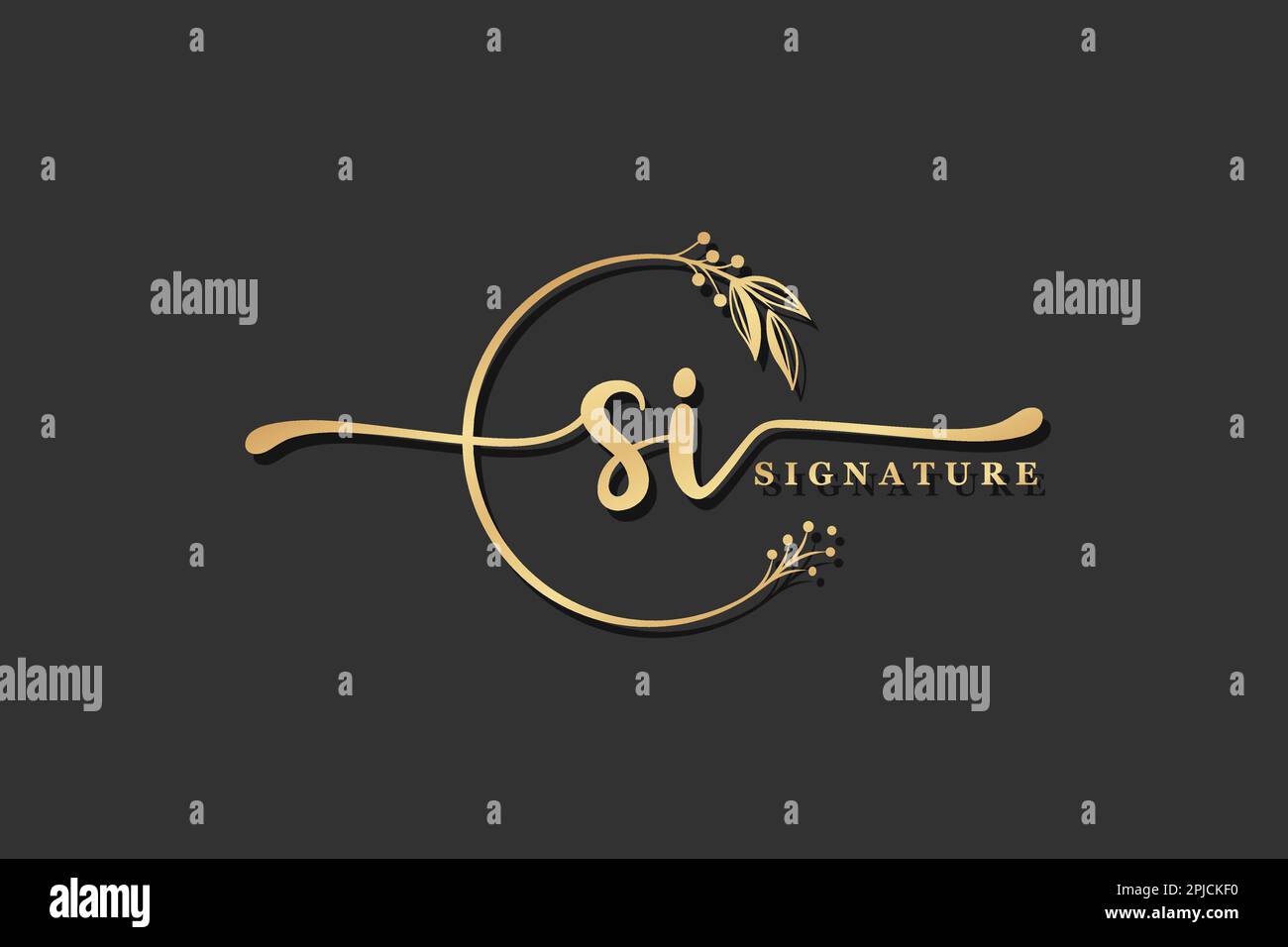 luxury gold signature initial si logo design isolated leaf and flower ...