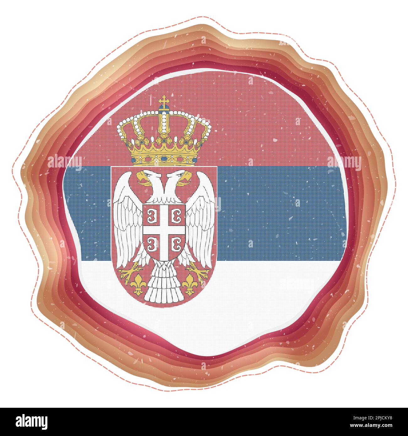 Serbia flag in frame. Badge of the country. Layered circular sign ...