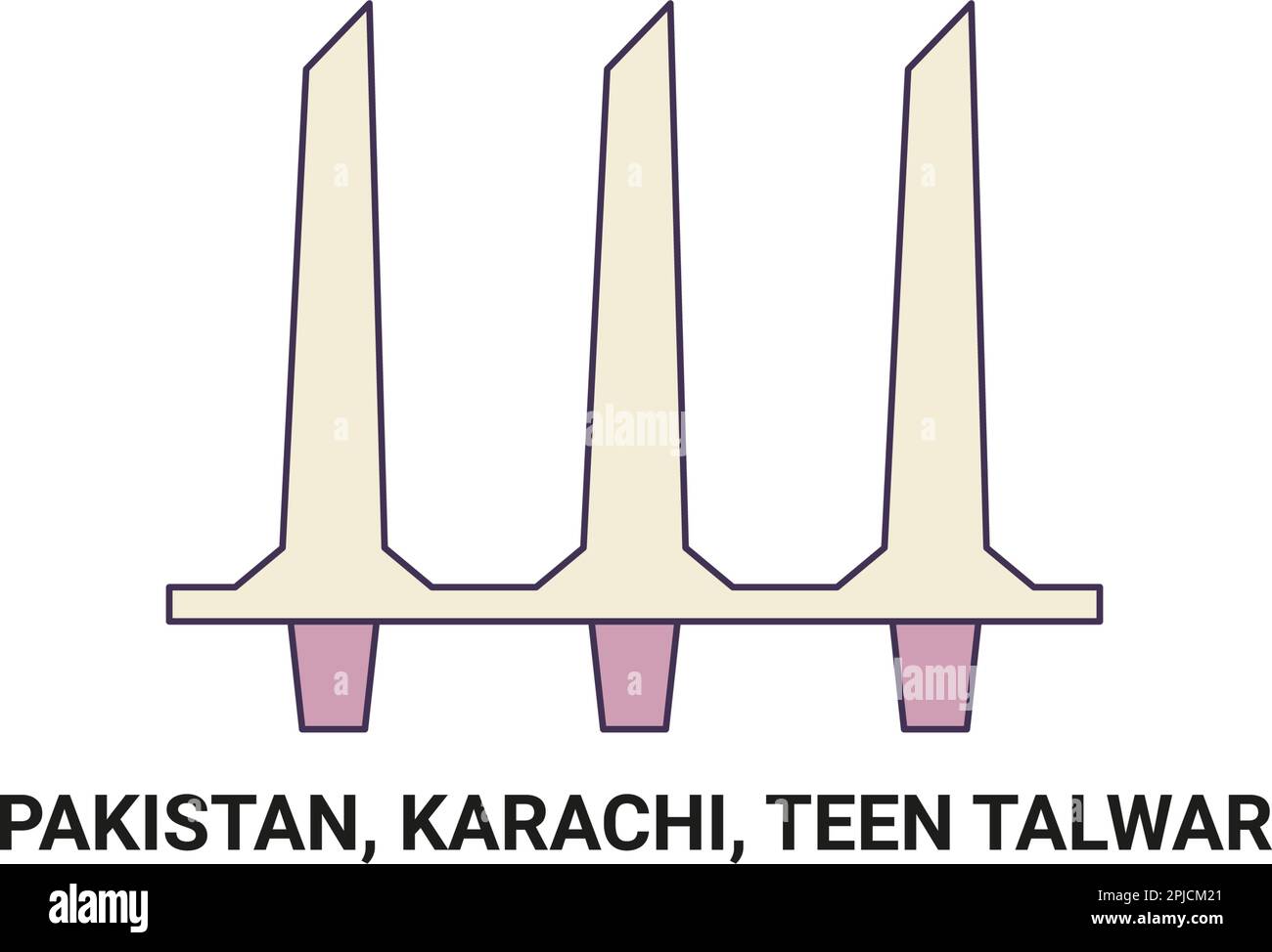 Pakistan, Karachi, Teen Talwar, travel landmark vector illustration ...
