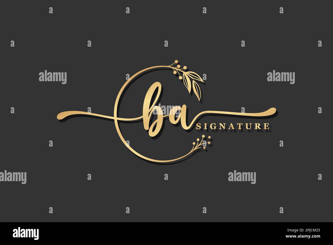 luxury gold signature initial ba logo design isolated leaf and flower ...