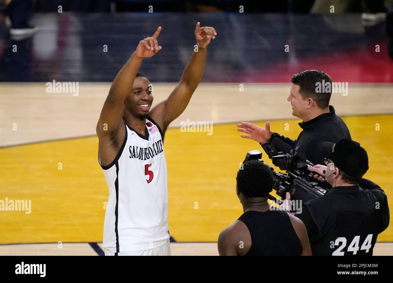San Diego State guard Lamont Butler celebrates after defeating Florida ...