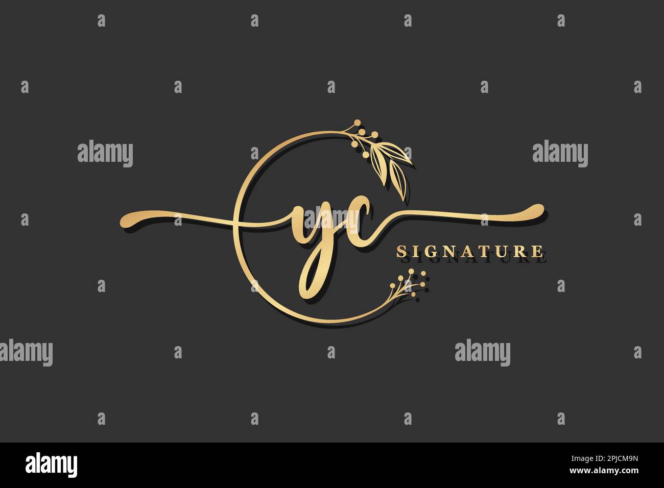 luxury gold signature initial yc logo design isolated leaf and flower ...
