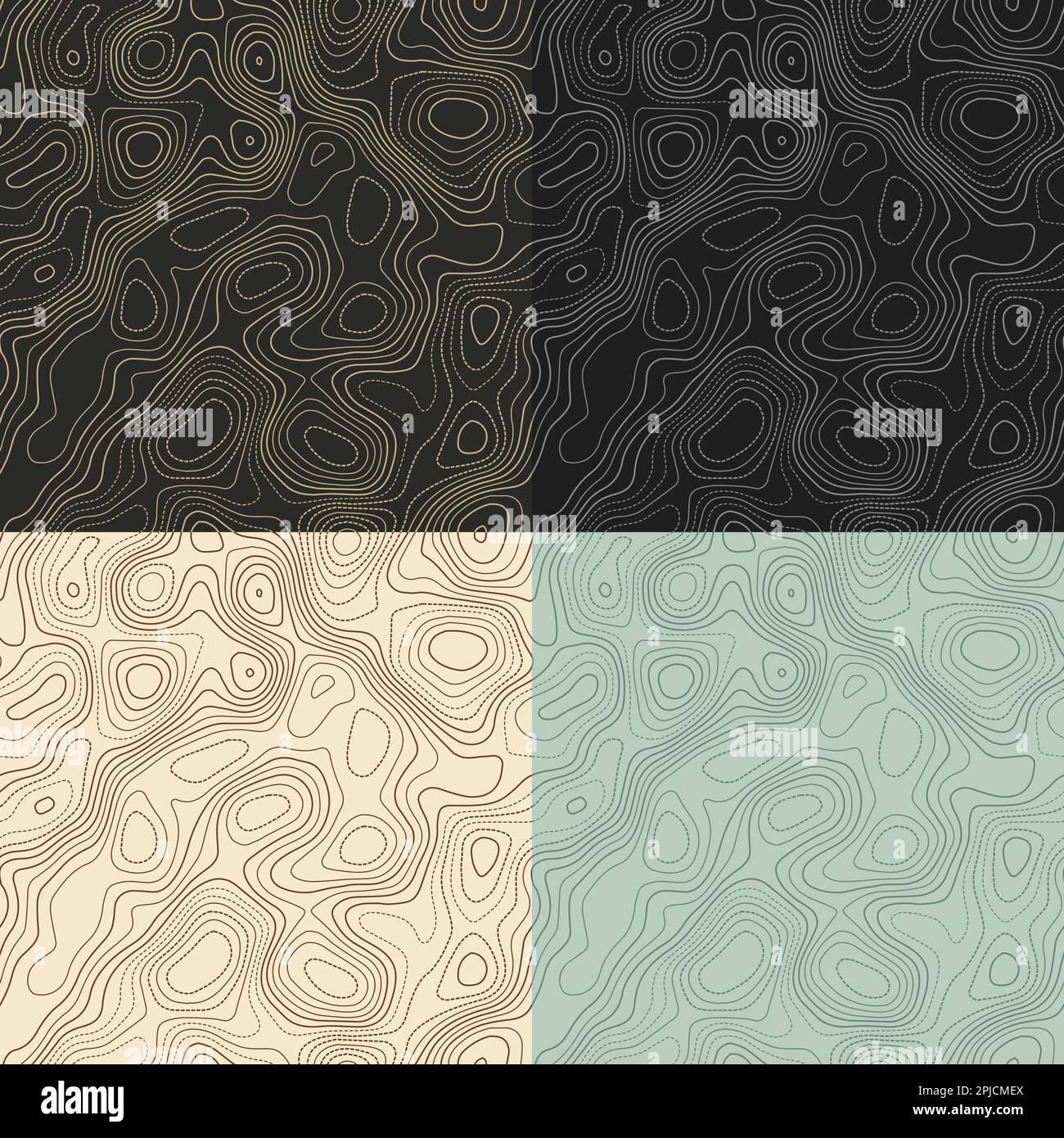 Topography patterns. Seamless elevation map tiles. Artistic isoline ...