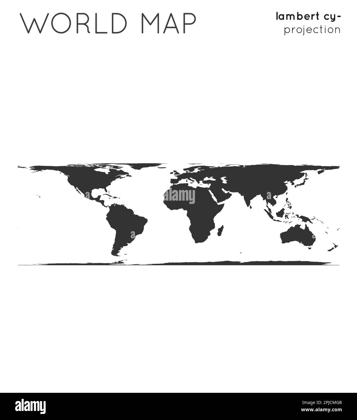World map. Globe in Lambert cylindrical equal-area projection, plain ...
