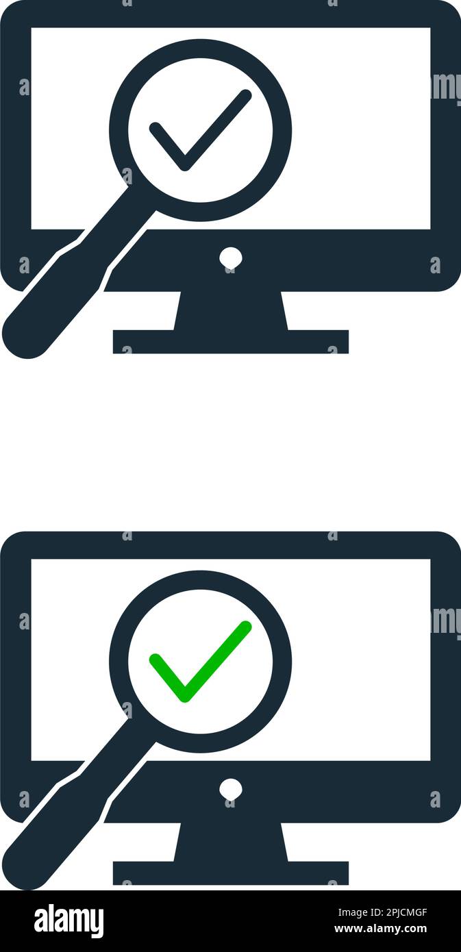 Screen, Monitor and Magnifying Glass Check Mark Icon Vector Logo ...