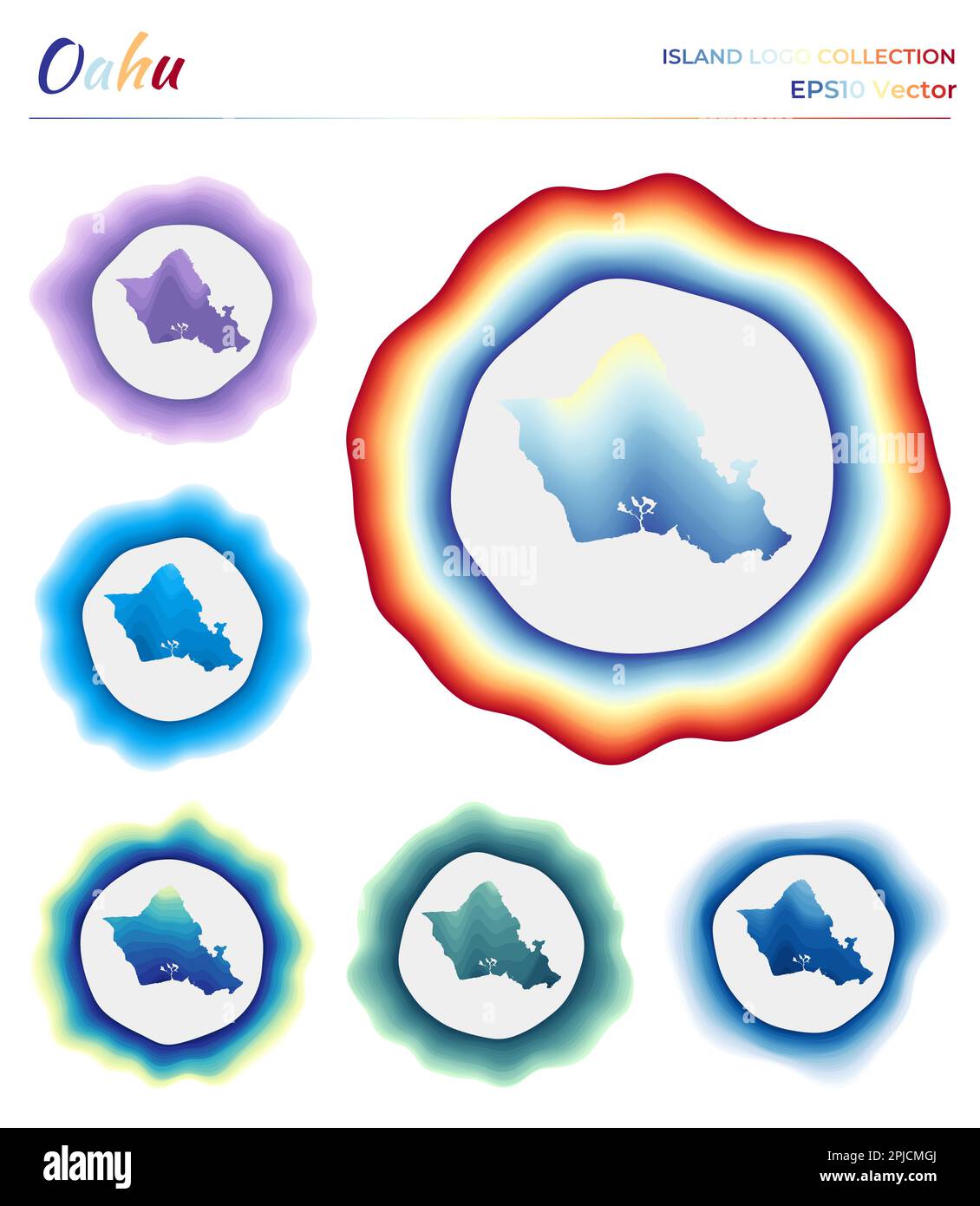 Oahu logo collection. Colorful badge of the island. Layers around Oahu ...