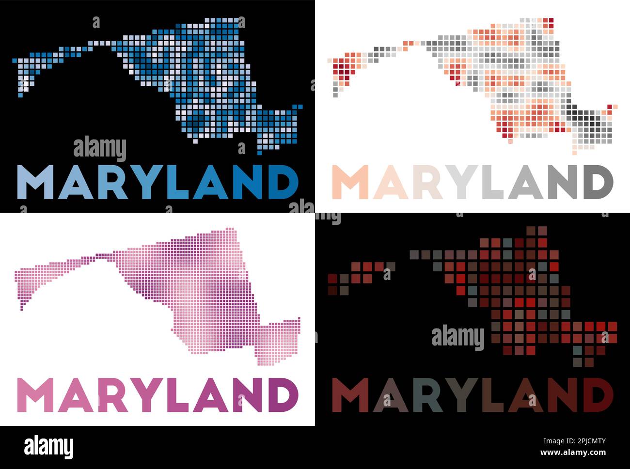 Maryland map. Collection of maps of Maryland in dotted style. Borders ...