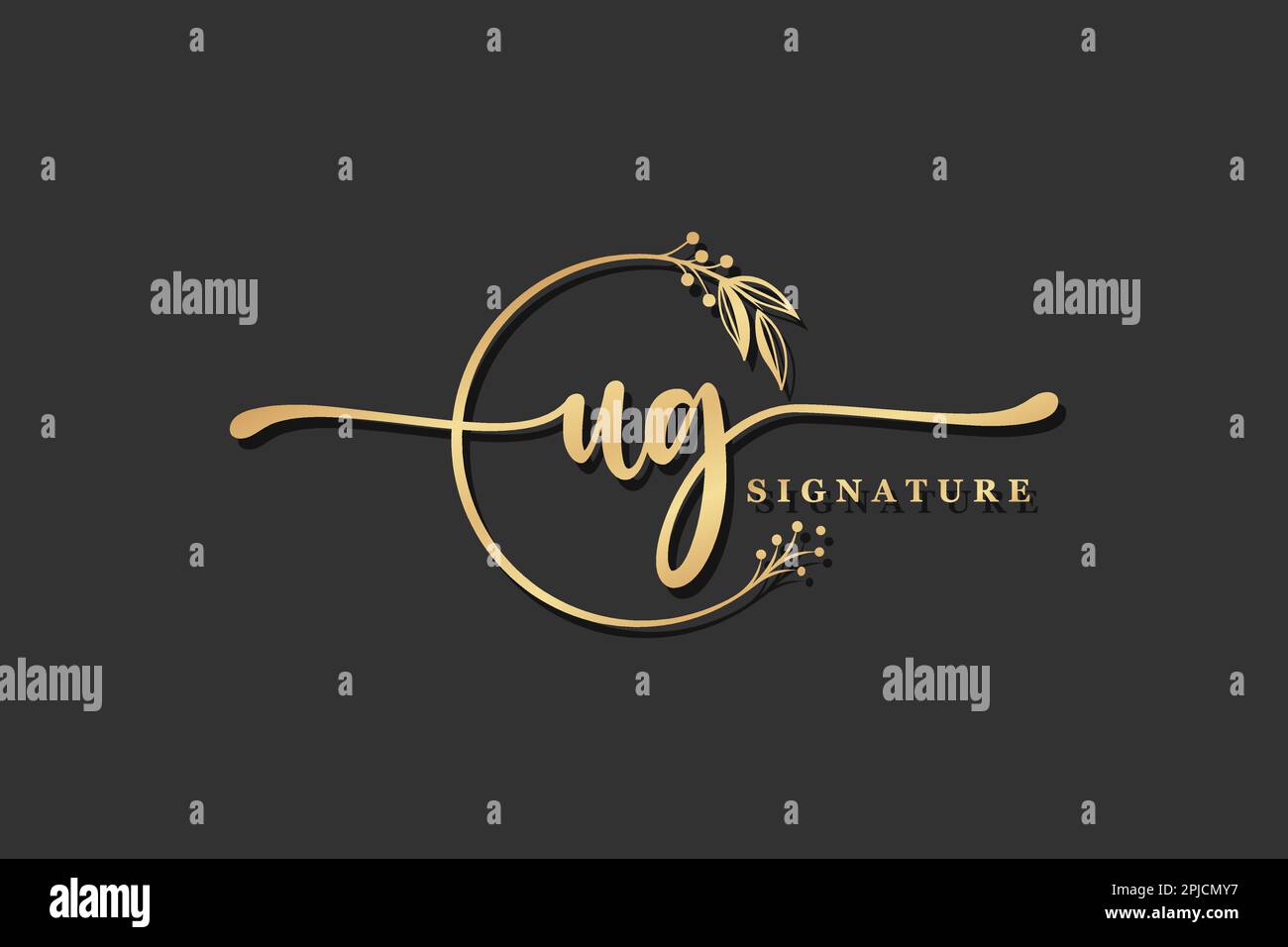 luxury gold signature initial ug logo design isolated leaf and flower ...