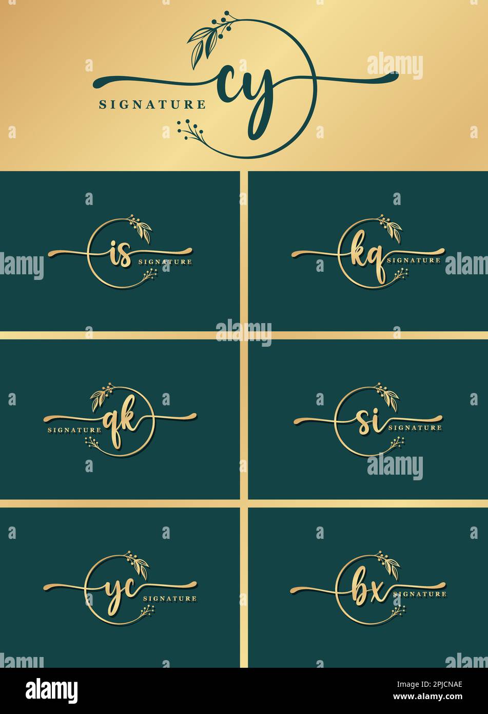 set of various luxury gold signature two letter initial logo design ...