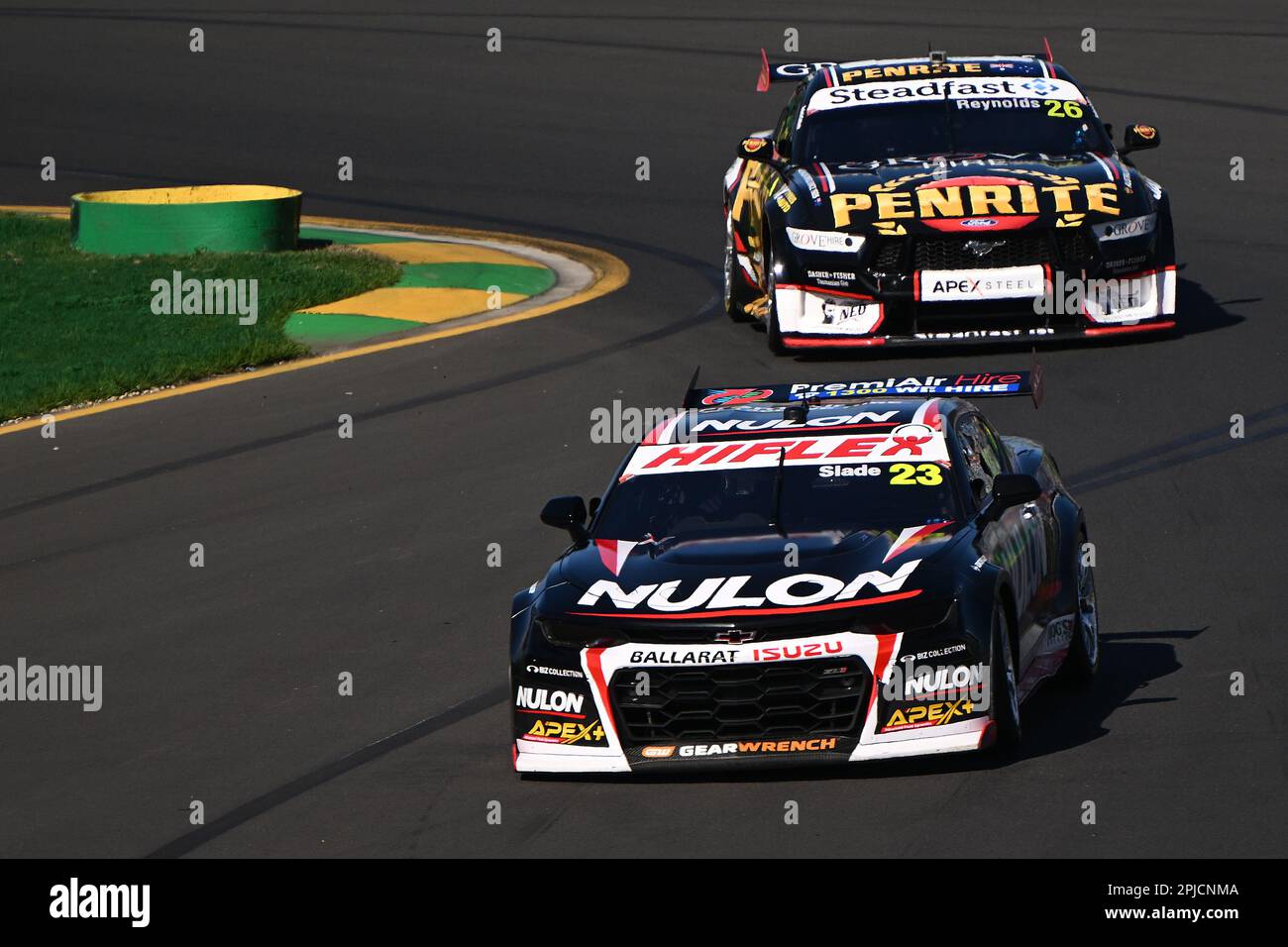 Tim Slade of Nulon Racing (left) and David Reynolds of Penrite Racing ...