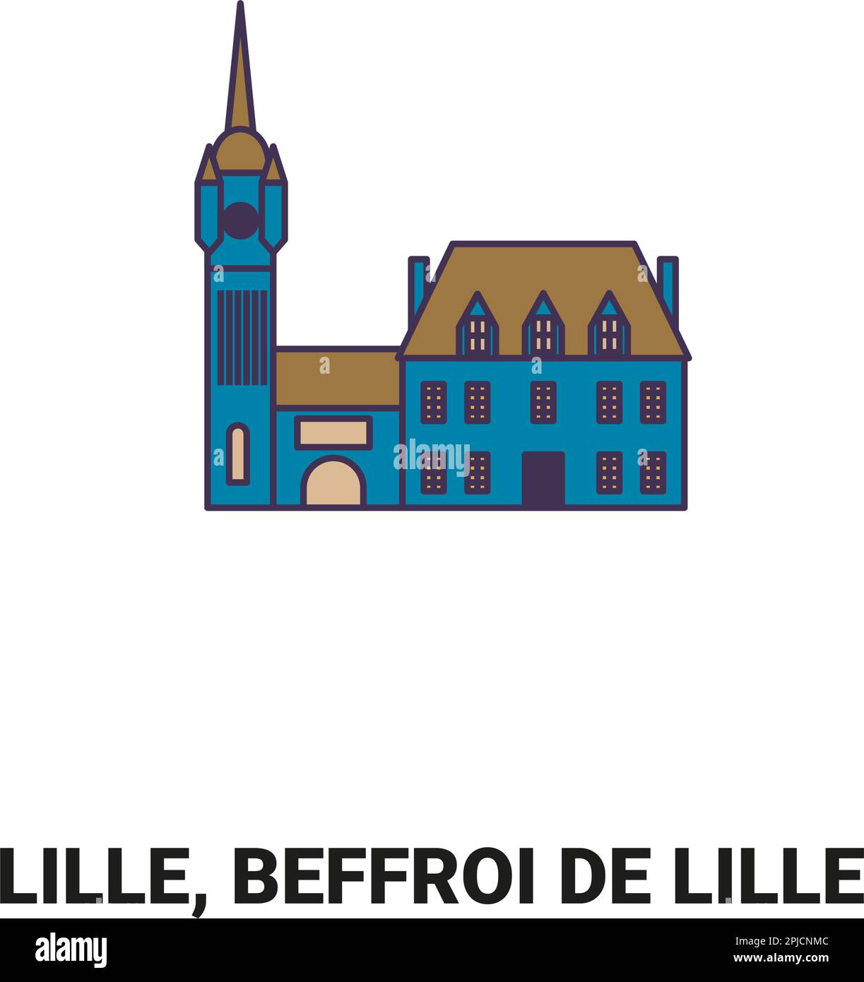 France, Lille, Beffroi De Lille, travel landmark vector illustration ...