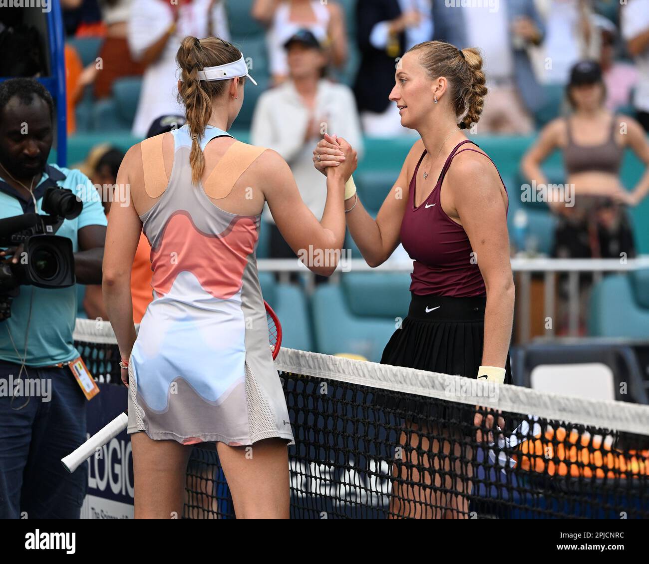 Miami Gardens FL, USA. 01st Apr, 2023. Petra Kvitova reacts during ...