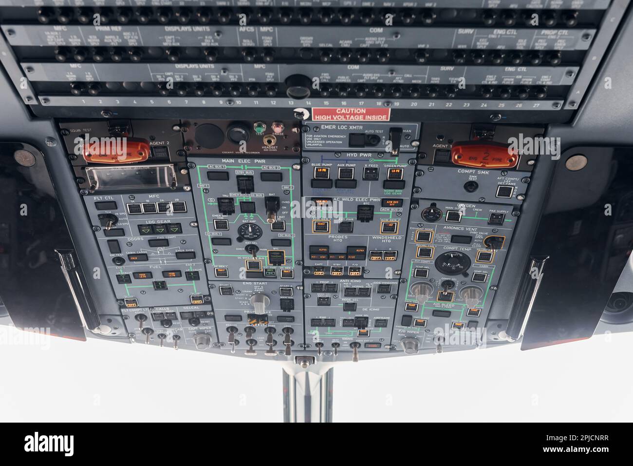 Control panel. Close up focused view of airplane cockpit Stock Photo ...