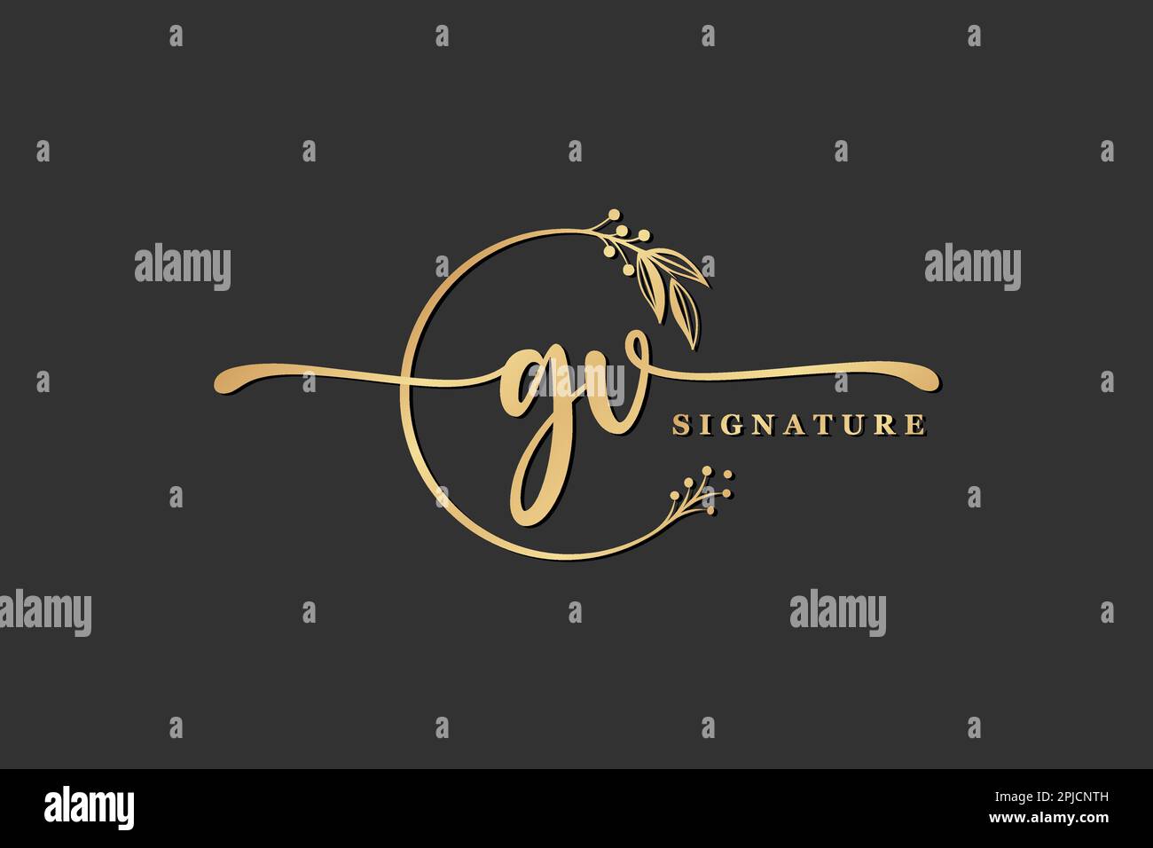 luxury signature initial gv logo design isolated leaf and flower Stock ...